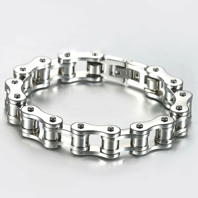SOLID Stainless Steel Motorcycle Bike Chain Design Bracelet Men's ...