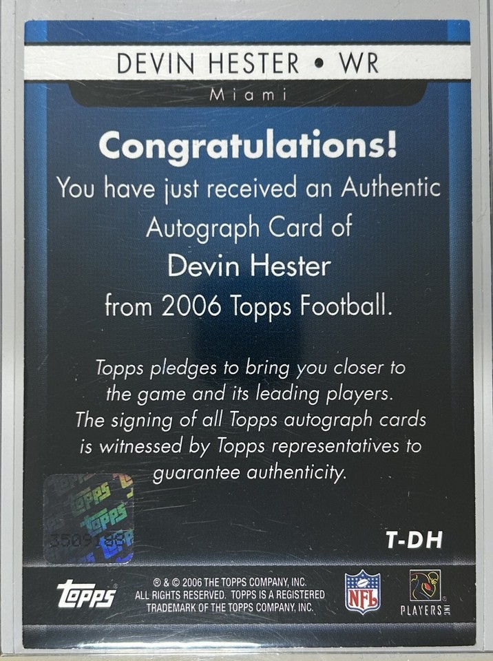 2006 Topps Devin Hester Rookie RC Auto Hurricanes Bears T-DH HOF | eBay