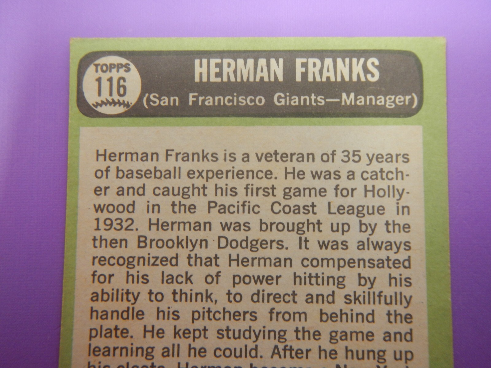 1967 Topps Baseball Herman Franks Giants #116 | eBay
