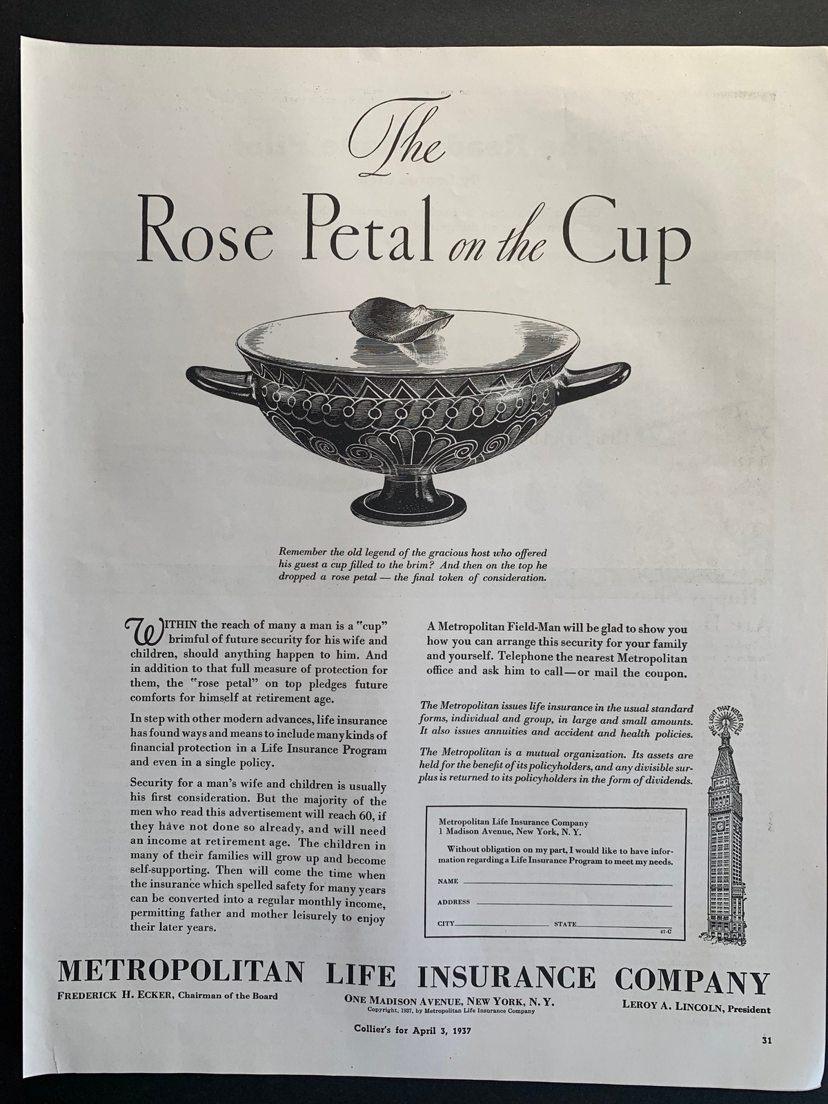 Vintage 1937 Metropolitan Life Insurance Company Ad | eBay