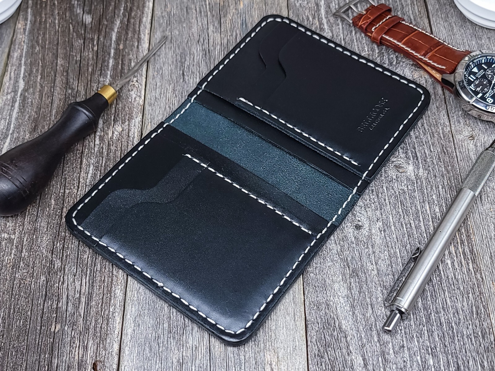 Vertical Bifold Wallet, Full Grain Leather Wallet, Handmade Leather ...