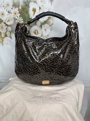 Jimmy Choo Patent Leather Leopard Large Sky Bag Gorgeous Authentic MSRP ...
