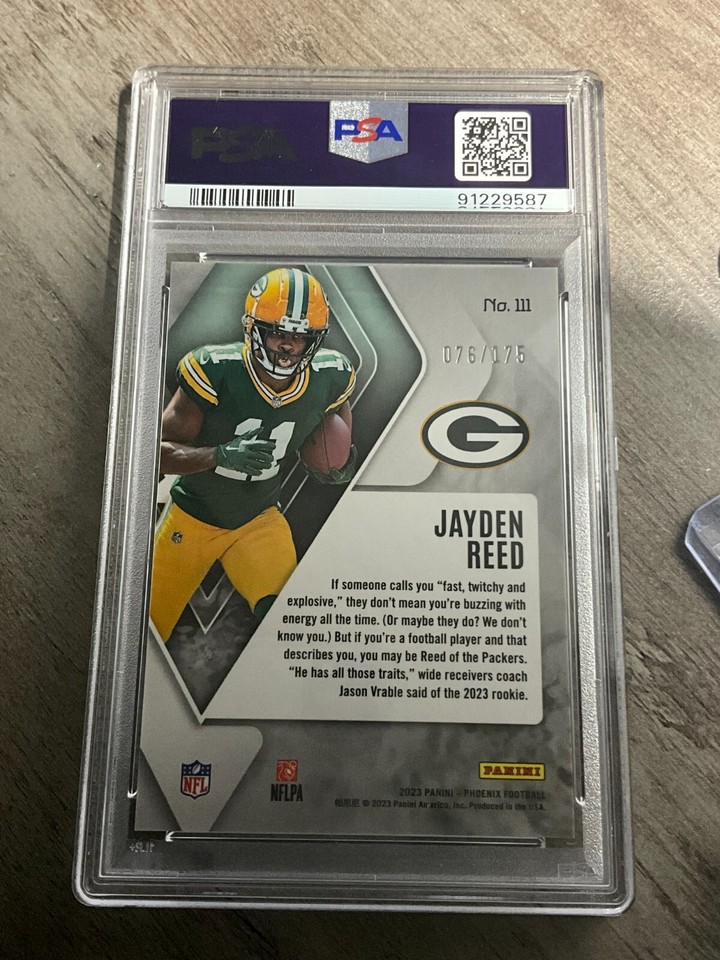 2023 PHOENIX FOOTBALL Jayden Reed, rookie card LAVA /175 GEM MT PSA 10 ...