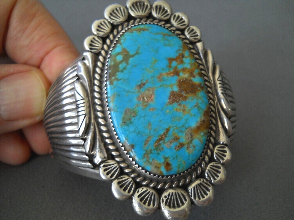 HUGE PAUL Native American Navajo Royston Turquoise Sterling Silver Cuff ...