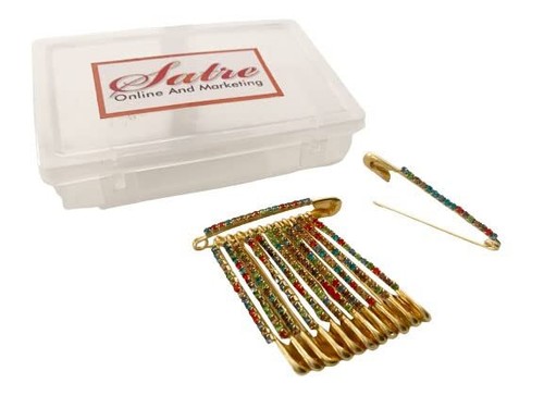 Colourful Saree/Safety Pins Brooch One Side of Safety Pin Decorated ...