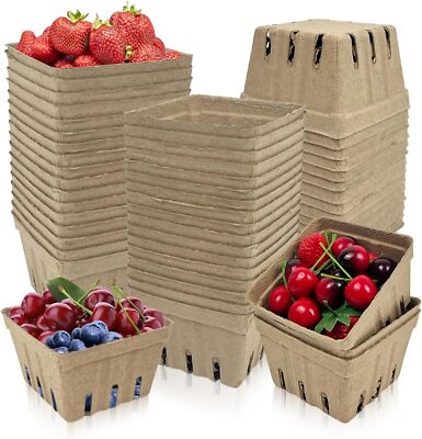 50 Pack Natural Pulp Fiber Berry Basket Molded Berry Basket Produce ...