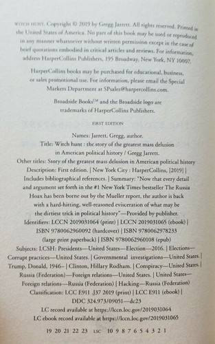 Witch Hunt (2019 HC/DJ/1st Ed) Gregg Jarrett 9780062960092| eBay