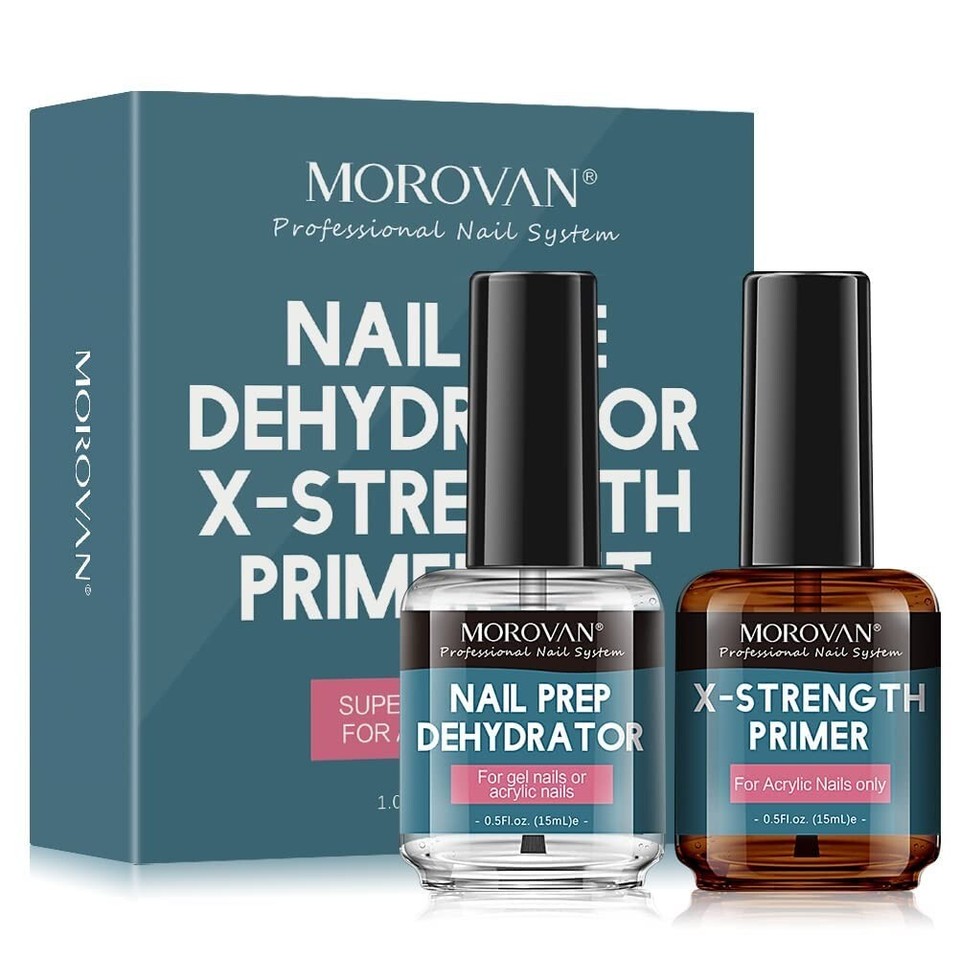 2 Packs Morovan Nail Prep Dehydrator and Nail Primer X-strength Acrylic ...
