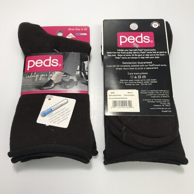 Peds Women's Coolmax Roll Top Casual Crew Socks, Brown, Shoe 5-10, 6 ...