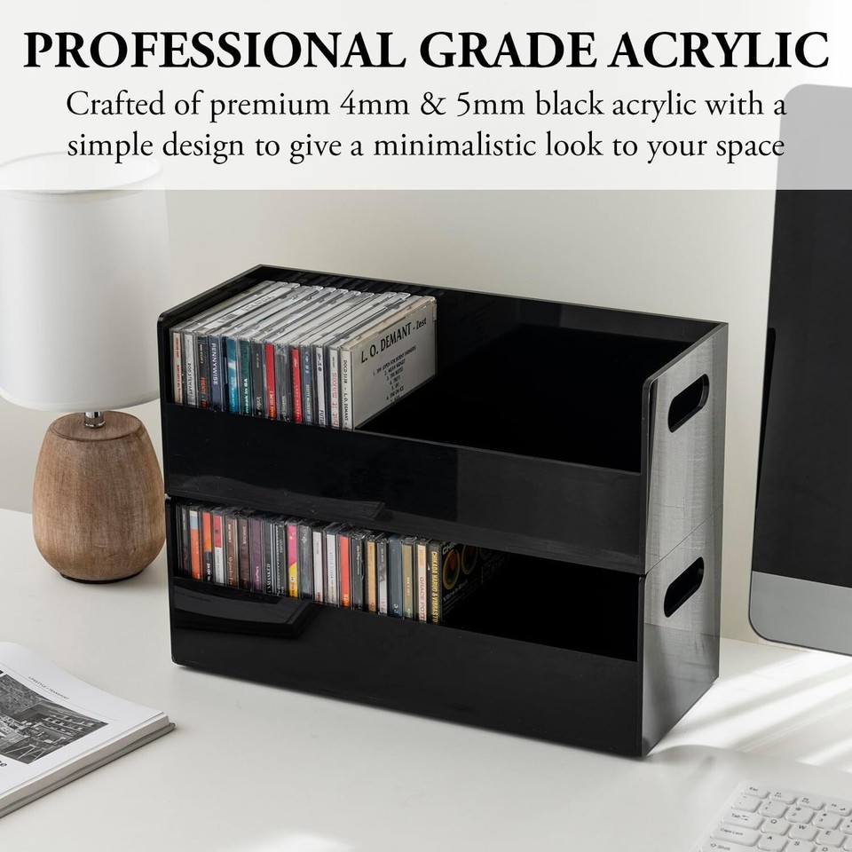 Black Acrylic Stackable CD Holder Racks, Media Storage Organizers, Set ...