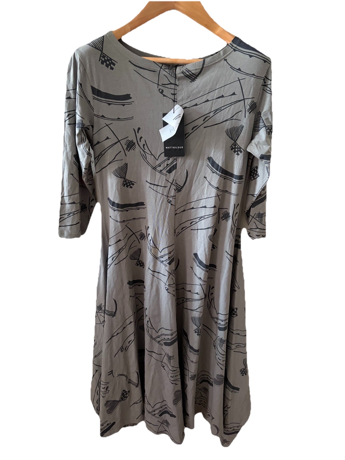 Matthildur Printed Kara Swing Dress Gray Abstract Flowy Handmade Size ...
