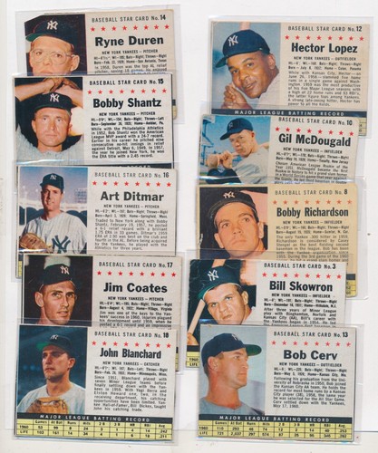 1961 POST CEREAL NEW YORK YANKEES BASEBALL CARD LOT OF 10 CARDS | eBay