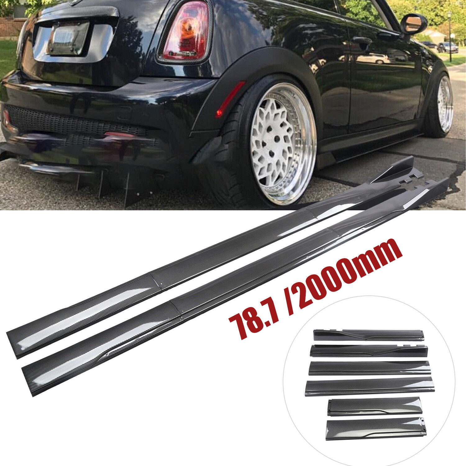 Carbon Fiber Side+Skirt Rocker Panel Splitter Lip For Mini Cooper S R53 ...