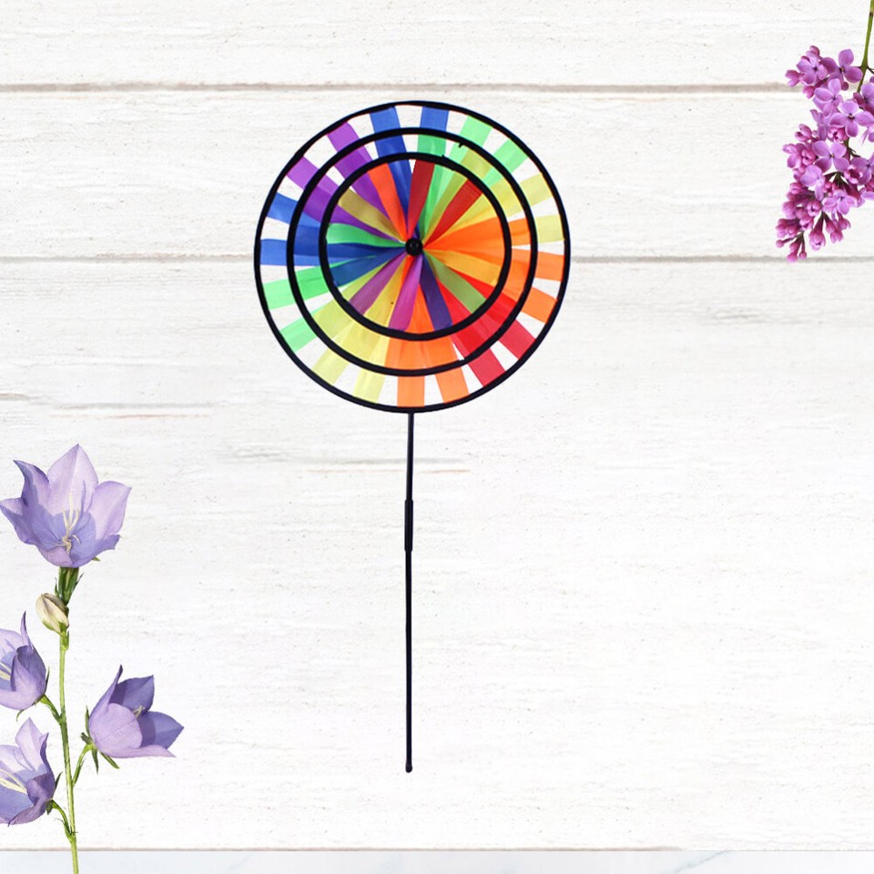 triple wheel garden pinwheels Kids Windmill Rainbow Wind Spinners | eBay