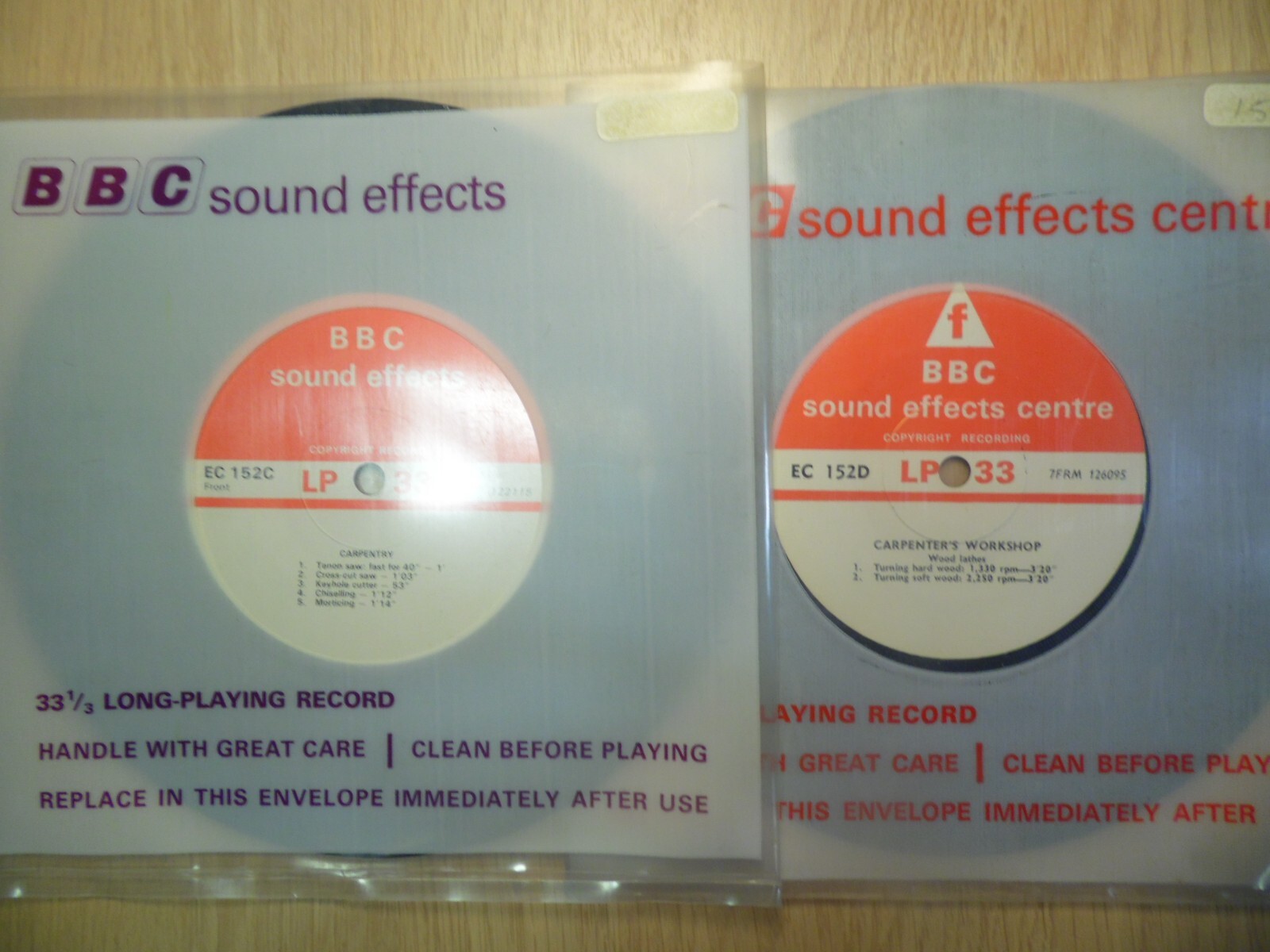 BBC Sound Effects Vinyl Records X2: Carpenter's Workshop, Wood Lathes ...