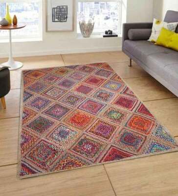 Handmade Braided Pure Jute with Multicolor Cotton Mix Area Rugs, Home ...