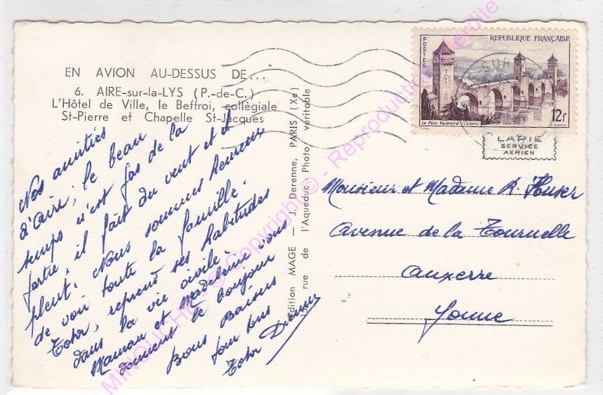 CPSM 62120 AIRE SUR LA LYS Town Hall Belfry Chapel Aerial View Ca1956 ...