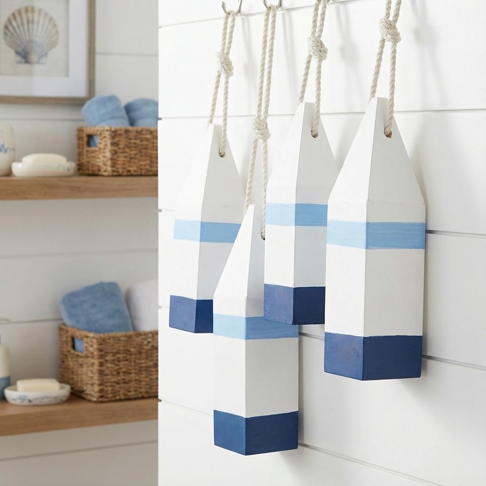 4Pcs Wooden Buoy Decor: Decorative Buoys with Rope Nautical Wall ...