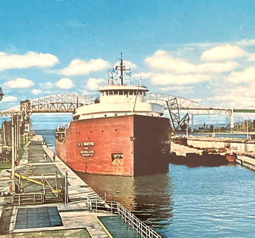 Postcard - Great Lakes Freighter J.L. Mauthe in the Soo Locks circa ...