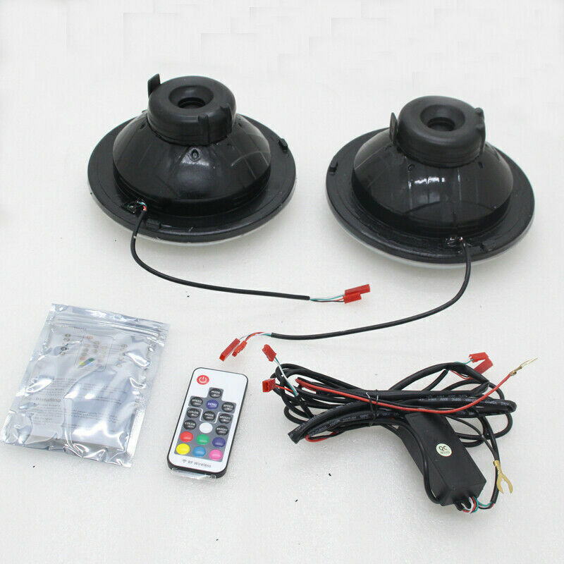 7" Inch Round RGB LED Halo Glass Lens Diamond Cut Angel Eyes Headlights ...