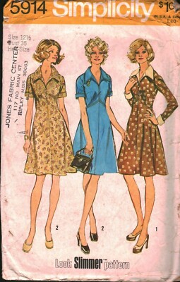 5914 Vintage Simplicity SEWING Pattern Misses Look Slimmer Dress 1970s ...
