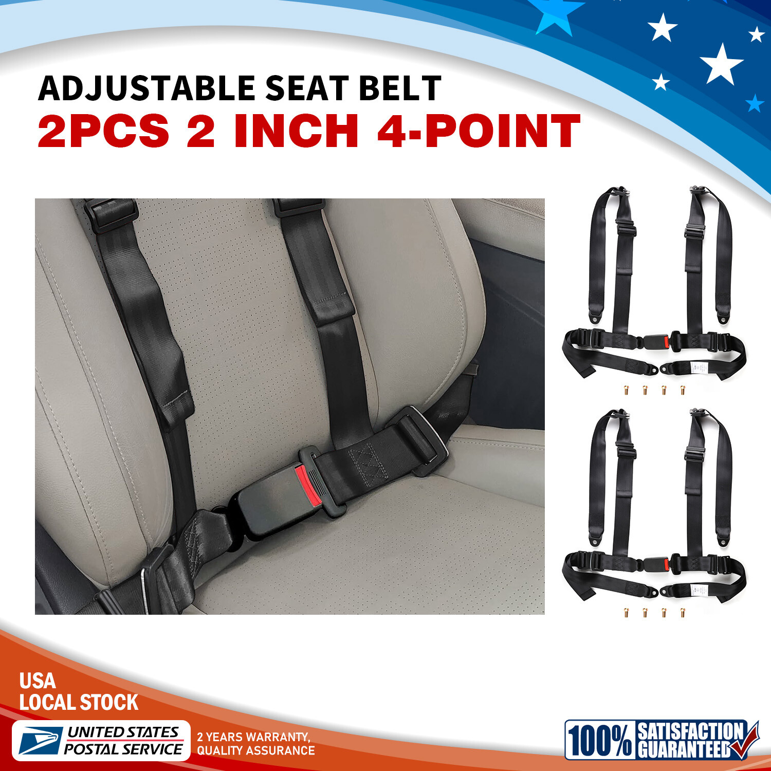 2x Universal Black Sabelt 4 Point Adjustable Release Racing Seat Belt ...
