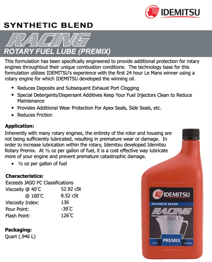 IDEMITSU PREMIX FOR MAZDA ROTARY ENGINES 6 QUARTS RX8 RX7 RX4 RX3 RX2 ...