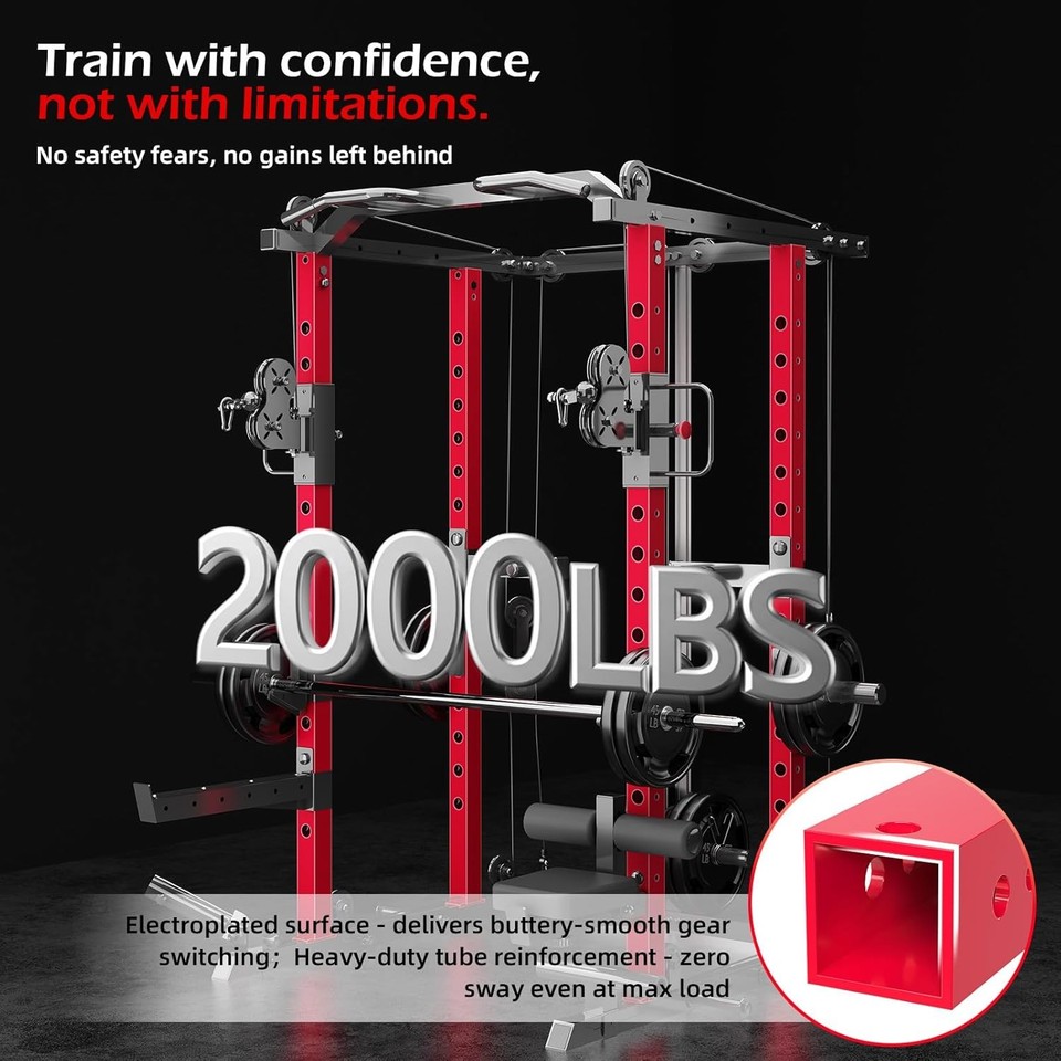 Power Squat Rack Cage,2000lb Weight Cable Machine with LAT Pulldown for ...