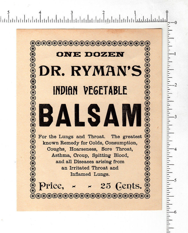 3897 Dr Ryman Indian Vegetable Balsam label c1890 lung medicine Native ...