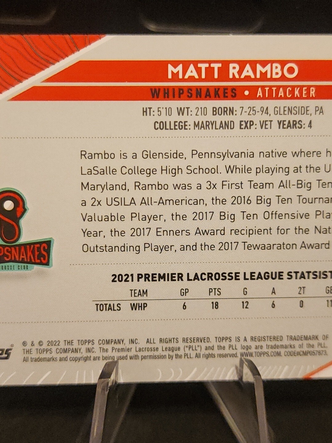 2022 Topps Premier Lacrosse League - Blue #21 Matt Rambo /99 (RC) for ...