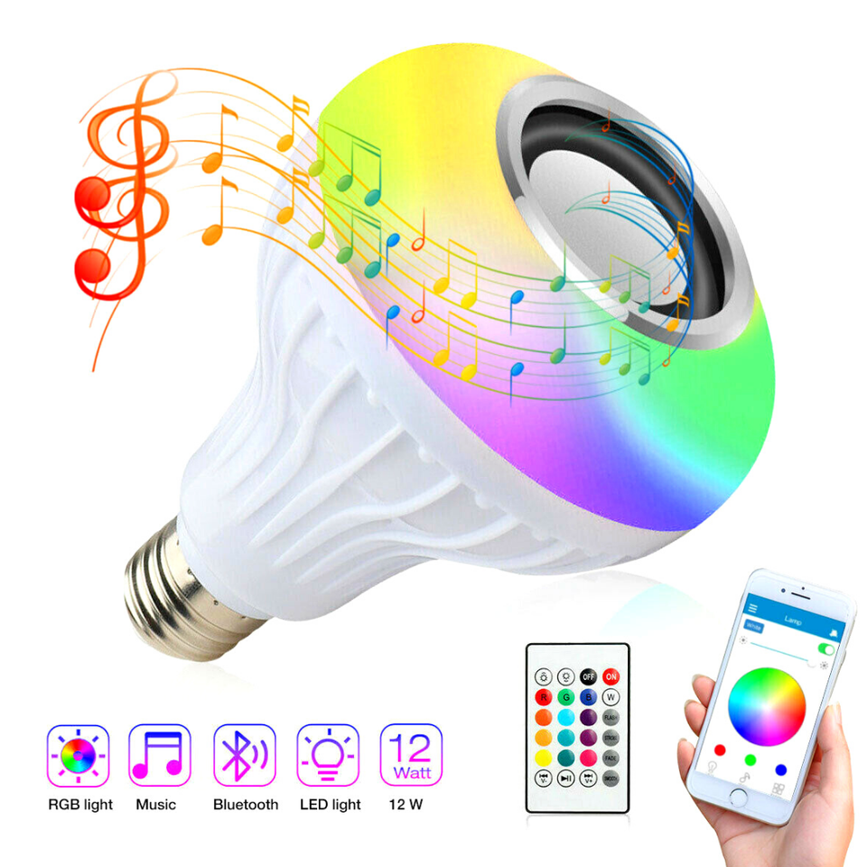 2PACK- Wireless Bluetooth Speaker E27 Bulb LED Light Music RGB Color ...