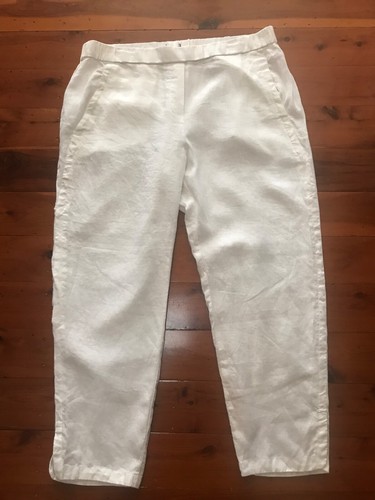 SUSSAN WHITE 100% LINEN ELASTIC WAIST PANTS WITH POCKETS SZ:14 BNWOT ...