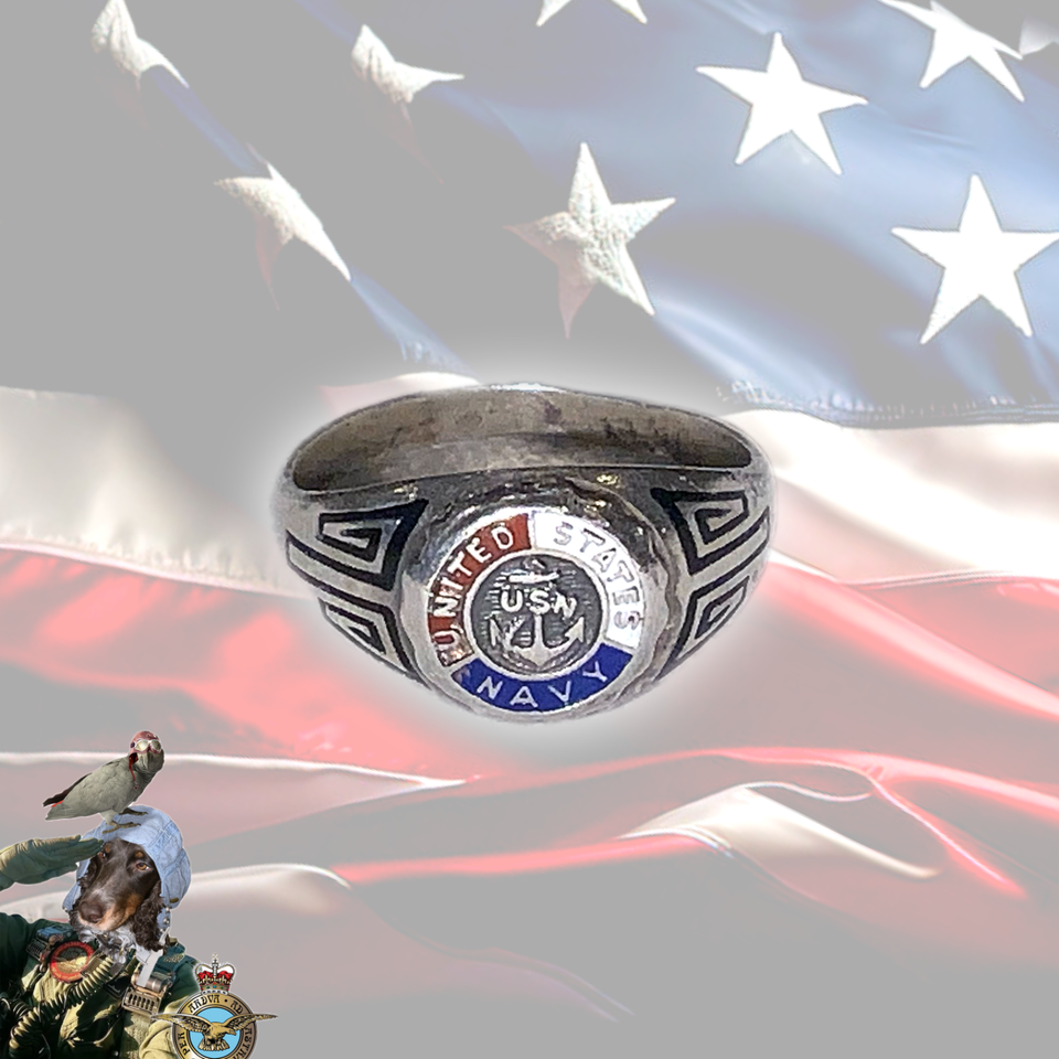ANTIQUE USN UNITED STATES NAVY WWII STERLING SILVER ENAMEL RING UNIQUE ...