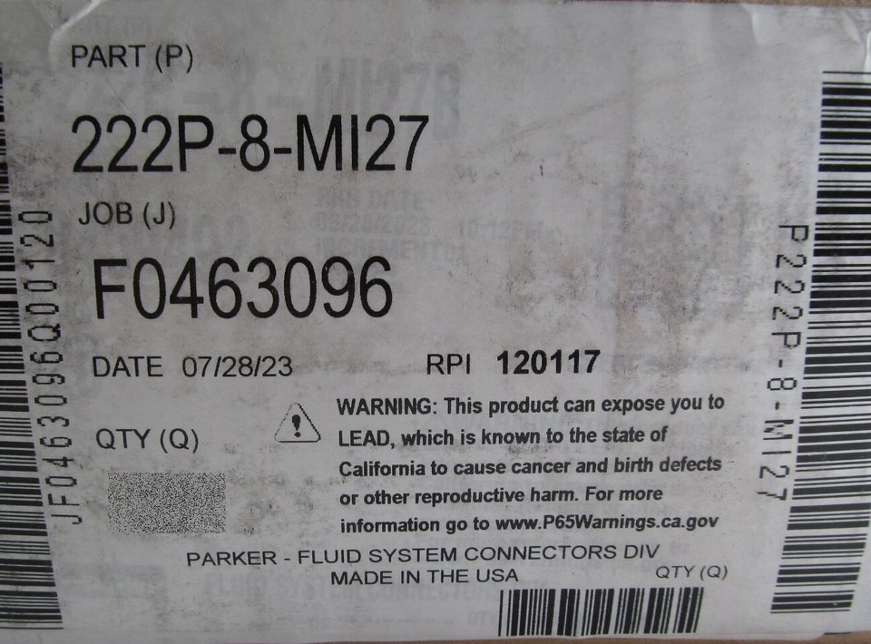 120 NEW PARKER 222P-8-MI27 ISO PORT ADAPTER M27x2.0 METRIC TO 1/2 ...