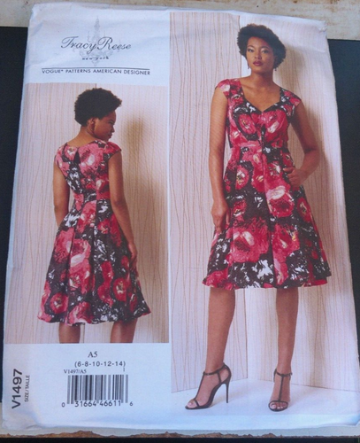 Vogue Pattern V1497 Ms TRACE REESE/NY Dress w/Pleated Skirt/Seam Detail ...
