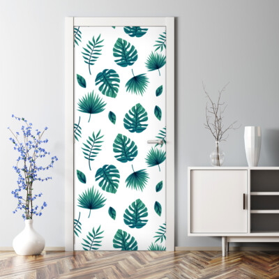 Removable Door sticker Monstera Leaf Self adhesive Exotic Palm Decor ...