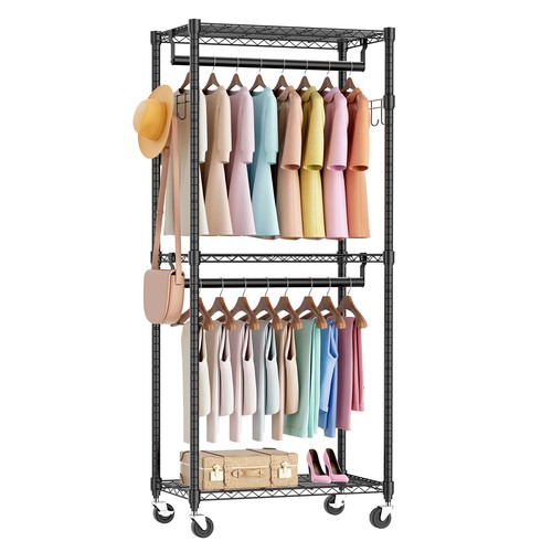 Small Tall Rolling Garment Rack Heavy Duty Double Rails Clothes Rack W ...