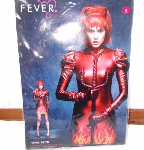 New Fever Womens Devil Costume Dress Large 14-16 Wet Look Horns | eBay