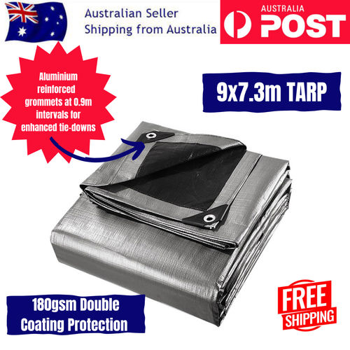Tarpaulin 9x7.3m Heavy Duty Poly Tarp Camping Tent Shelter Shade Cover ...