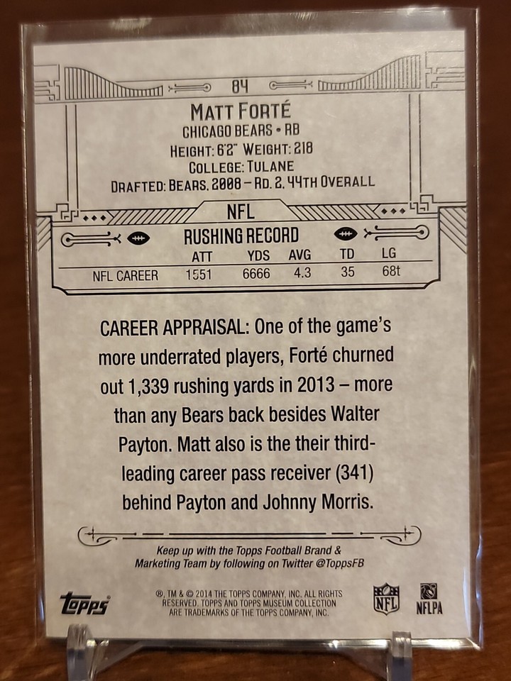 2014 TOPPS MUSEUM COLLECTION COPPER PARALLEL MATT FORTE CHICAGO BEARS ...