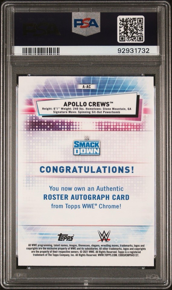 2021 Topps Chrome WWE Apollo Cruz Superfractor 1/1 On Card Auto PSA 9 # ...