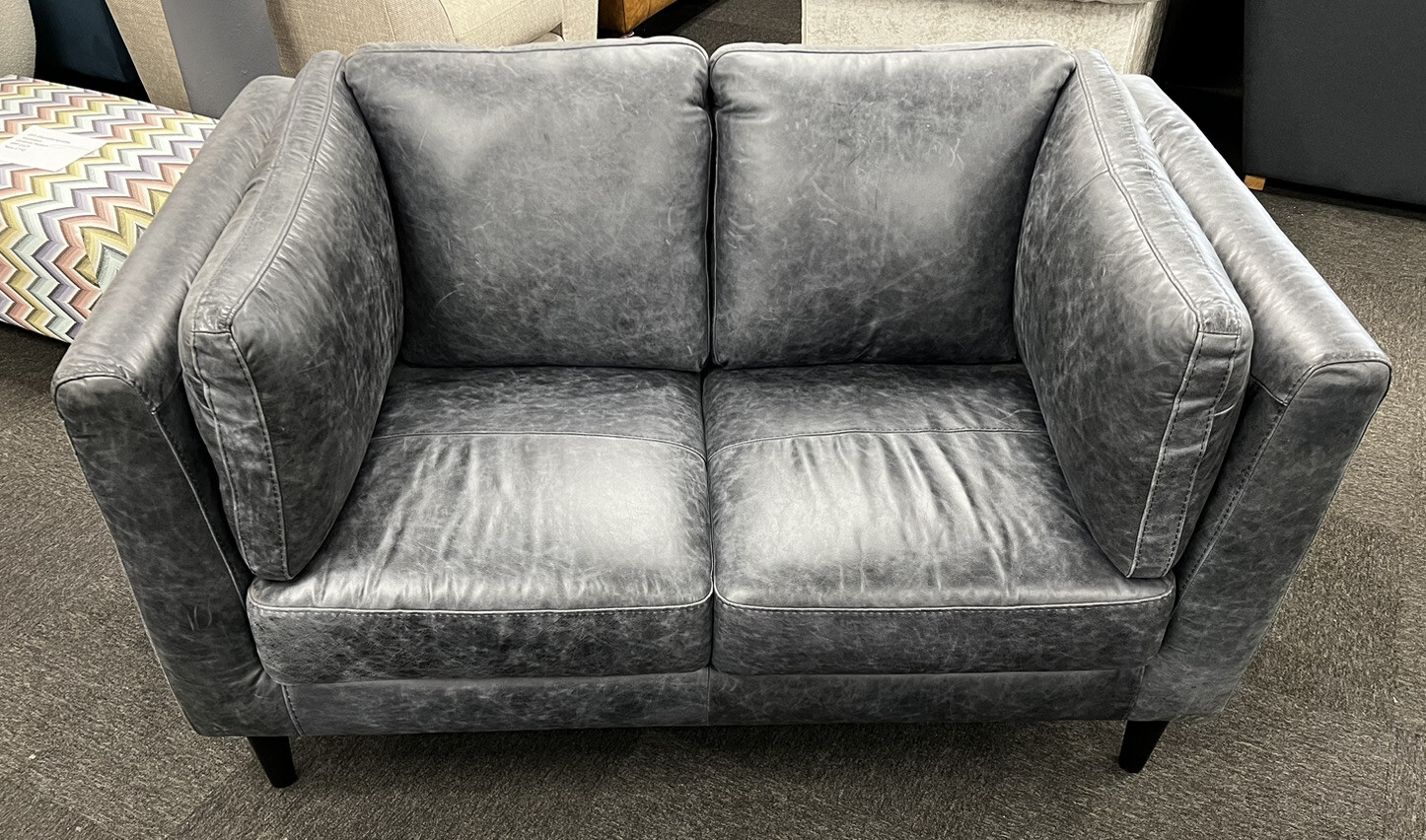 Arena 2 Seater Leather Sofa, Grey/Blue Leather RRP £1499 | eBay UK