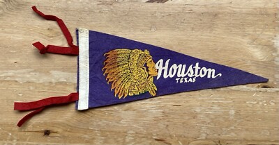 Vintage Houston Texas 12 Inch Mini felt Pennant w Native American Chief ...
