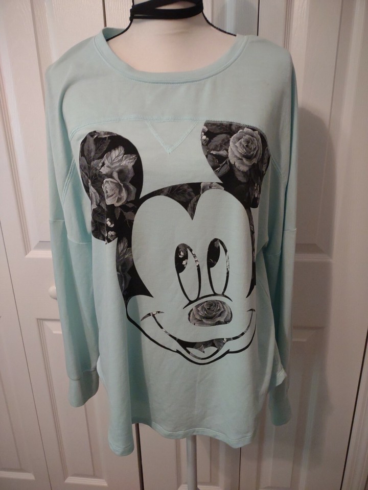 Disney Light Blue Long Sleeved Mickey Face Womens Top Size L (11-13 ...
