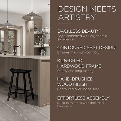 Maven Lane Luna Counter Stool in Rustic Black Wood Finish | eBay