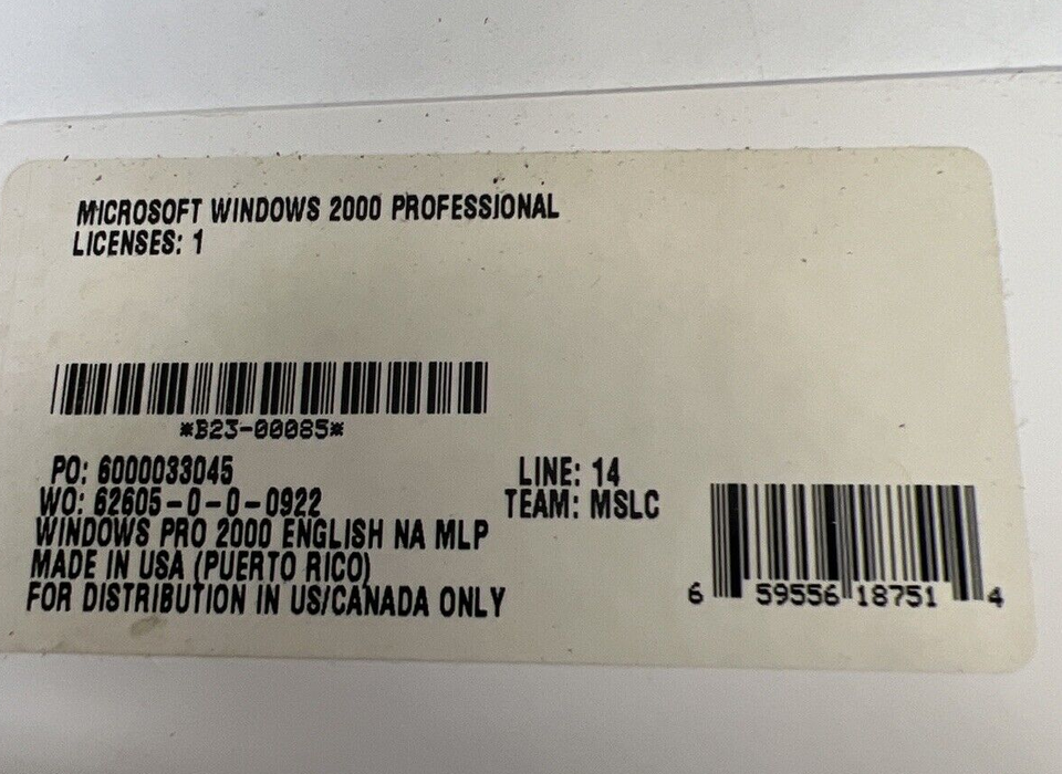 Microsoft Windows 2000 Professional License Pak (1 User/s) New Sealed ...