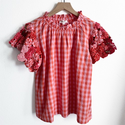 THML Top Womens Small Pink Red Gingham Floral Patchwork Bohemian ...