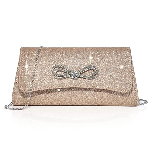 Womens Evening Bag Sparkly Bow Clutch Purse Wedding Prom Formal ...