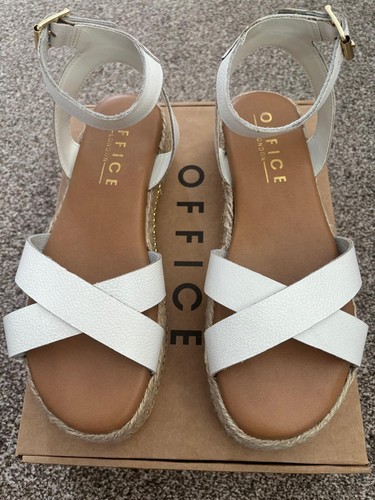 Office Ladies White Leather Ankle Strap Flatform Comfy Smart Sandals ...