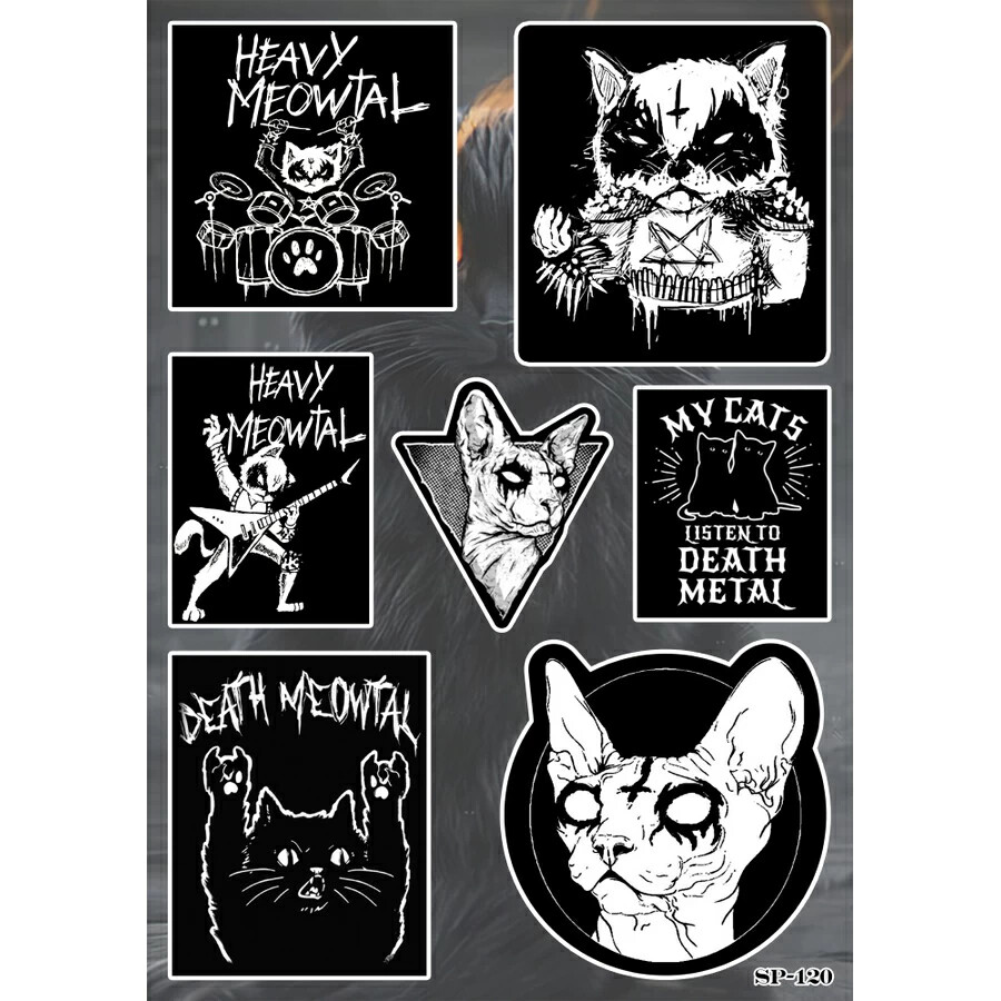 Heavy Meowtal Death Metal Sticker Pack | Cat Sphynx Pentagram Music ...